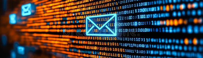 Futuristic Digital Email Background Glowing Icons Code Data Stock ...