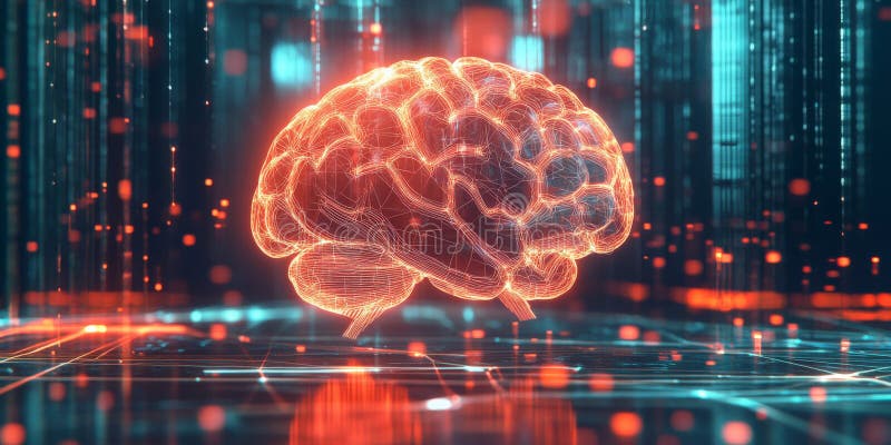 A Futuristic Background with a Glowing Brain Made of Abstract Digital ...