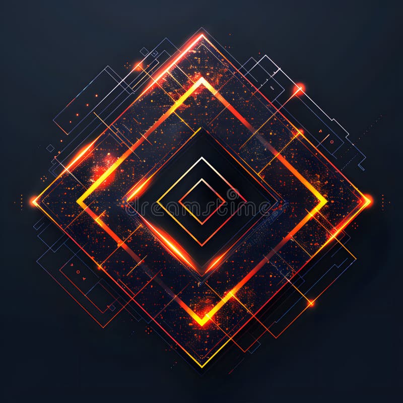 Futuristic Art with Glowing Squares and Electric Blue Lines on a Dark ...