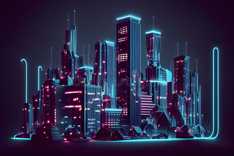 Futuristic Background. Neon City of the Future. 3d Illustration Stock ...