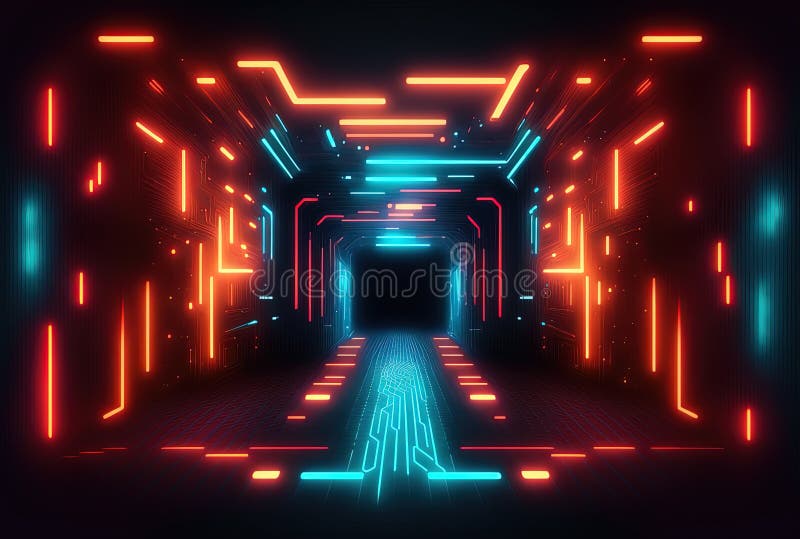 Futuristic Background of Neon Light Corridor Stock Illustration ...