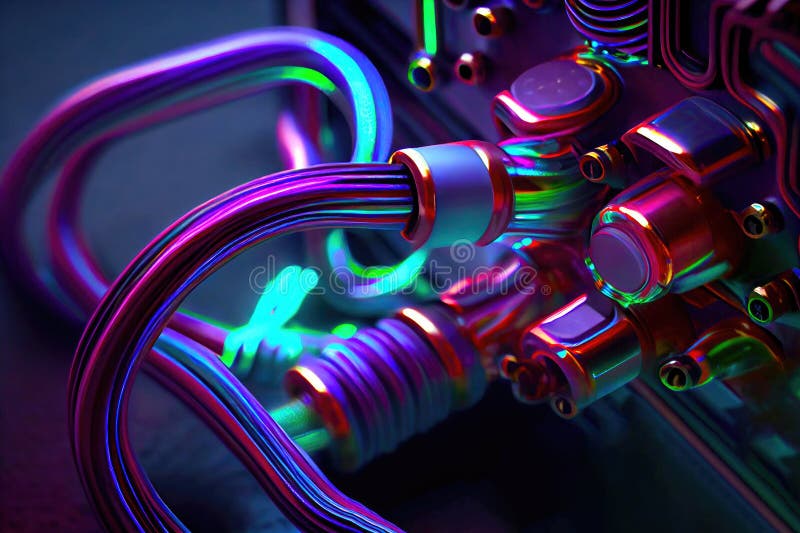 Futuristic Background with Neon Lights and Electronic Components, Ai ...