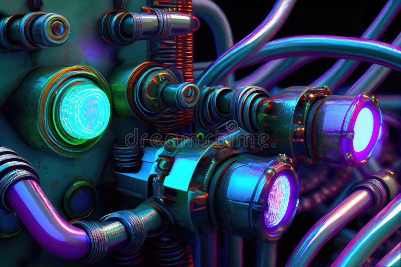 Futuristic Background with Neon Lights and Electronic Components, Ai ...