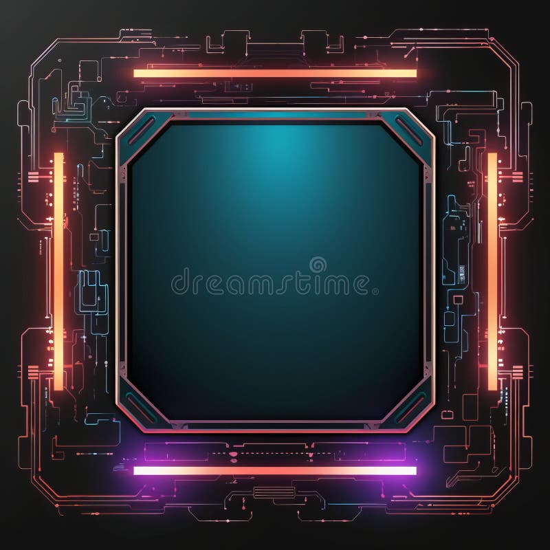 Futuristic Background with Neon Lights and a Square Frame Stock ...