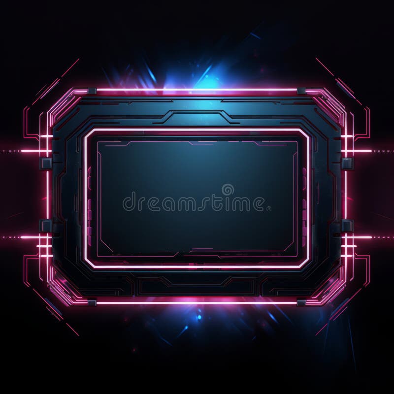 Futuristic Background with Neon Lights and a Square Frame Stock ...