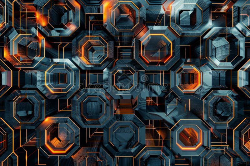 Futuristic Background with Orange and Blue Hexagons, Engineer a ...