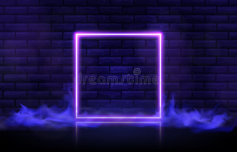 Futuristic Background of Square Neon Frame and Smoke Stock Illustration ...