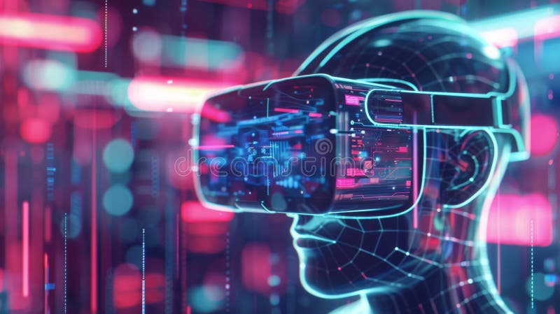 A Futuristic Background with Virtual Reality Headsets and Digital ...