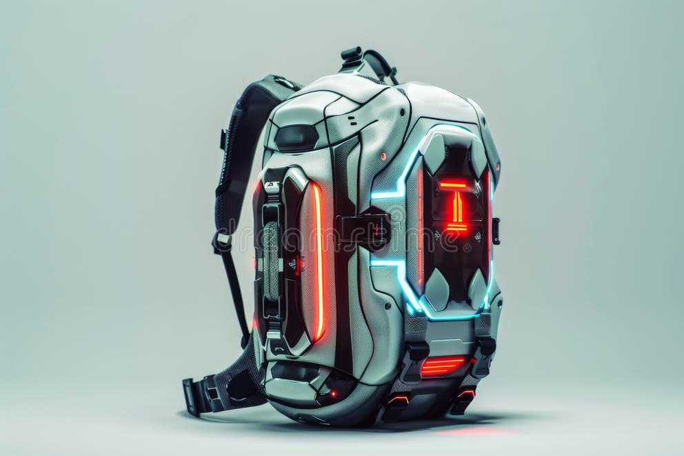 Futuristic Backpack with LED Lights Stock Illustration - Illustration ...