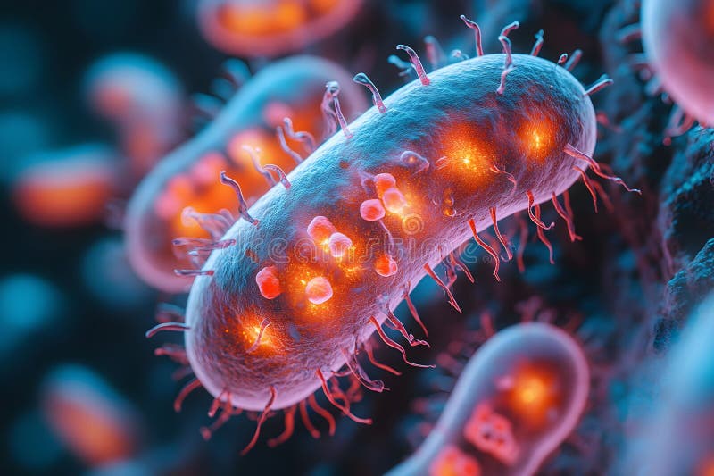 Futuristic Bacterial Cell Visualization in Bioluminescent Colors ...