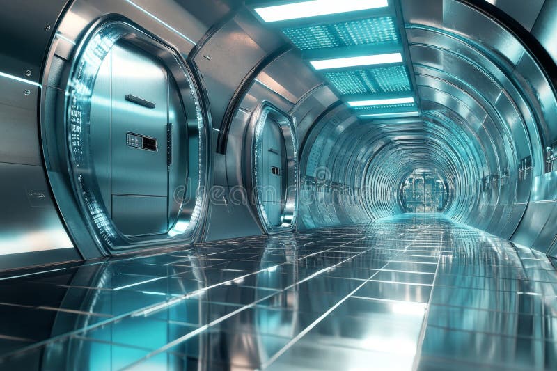 Futuristic Bank Vault Design Featuring High Security Steel Doors and ...