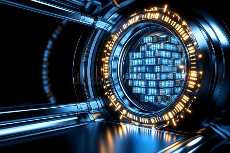 Futuristic Bank Vault with Glowing Digital Stacks in Cyberpunk Style ...