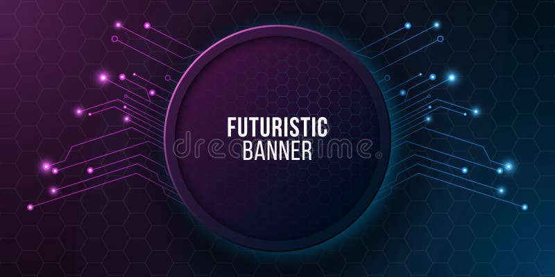 Futuristic Banner with Computer Circuit. Modern Tech Design. Blue and ...