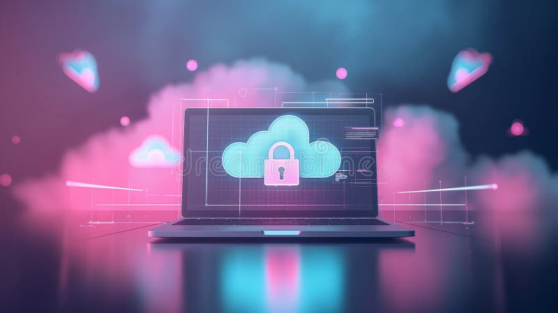 A Futuristic Banner Featuring a Laptop and a Digital Lock Symbolizing ...