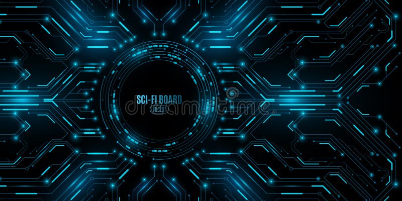 Futuristic Banner of Glowing Circuit Board. Hi-tech CPU Panel with HUD ...