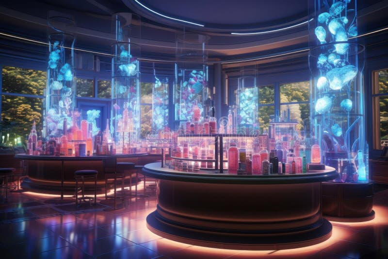 Futuristic Bar with Glowing Glass Tubes Stock Illustration ...