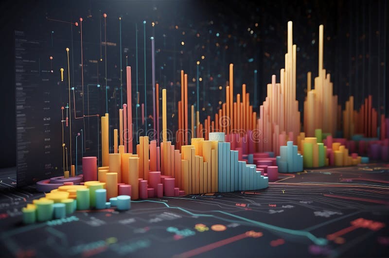 A Futuristic Bar Graph or Stock Chart Rendered Against a Dark Digital ...