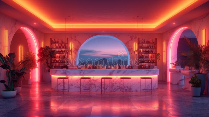 Futuristic Bar with Neon Light Elements Stock Illustration ...