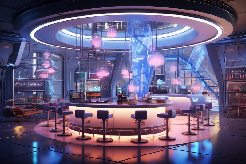 Futuristic Bar in a Futuristic Setting Stock Illustration ...