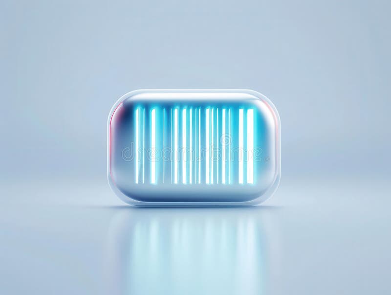 Futuristic Barcode Icon in Neon Blue Lighting on a Reflective Surface ...