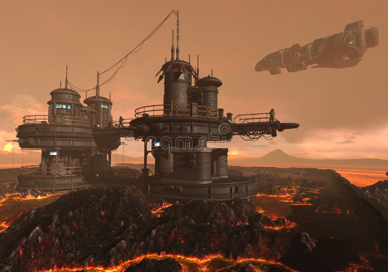3D Illustration of a Futuristic Base on an Alien Planet Stock ...