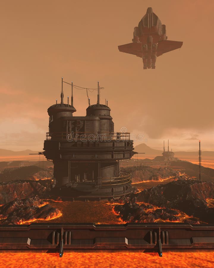 3D Illustration of a Futuristic Base on an Alien Planet Stock ...