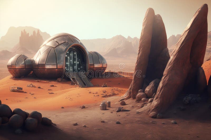 Futuristic Base on Mars. Science Fiction, Future Stock Illustration ...