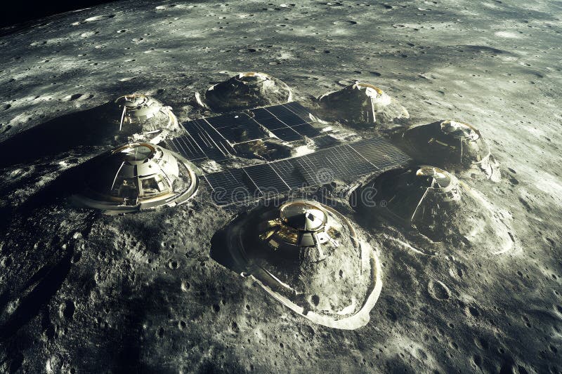 A Futuristic Base on the Moon with Solar Panels, Showcasing Advanced ...