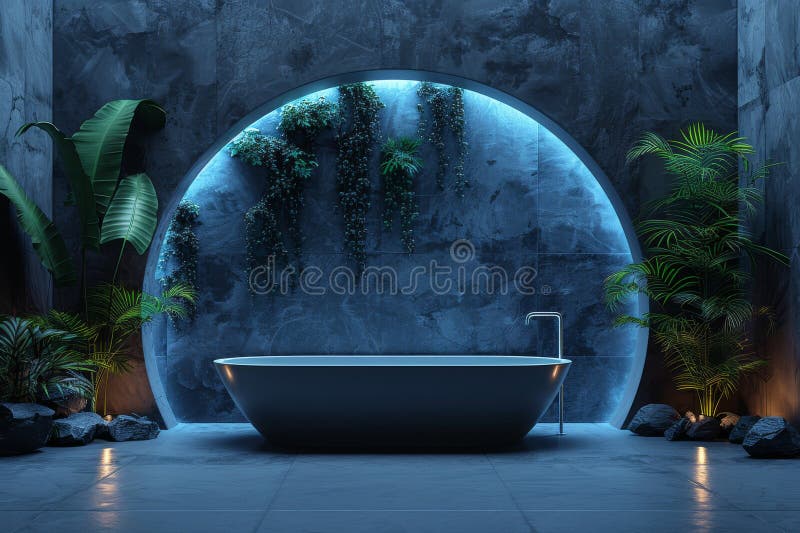 Futuristic Bathroom with Circular Tub and LED Lighting, Creating a ...