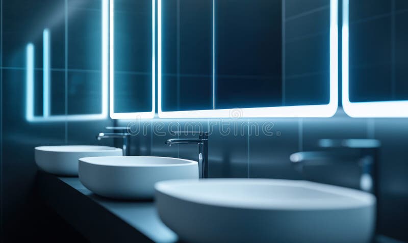 Futuristic Bathroom with LED Lighting and Minimalist Design Stock ...