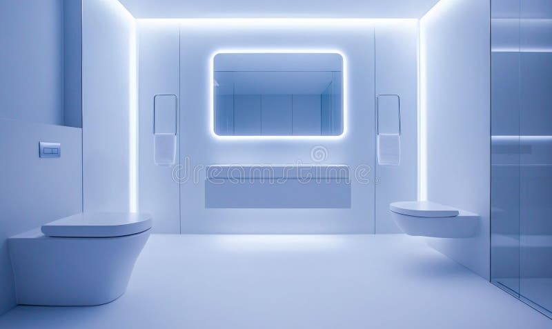 Futuristic Bathroom with LED Lighting and Minimalist Design Stock ...