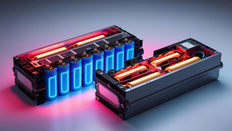 Futuristic Battery Design with Neon Lights Stock Illustration ...