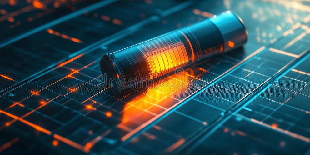 Futuristic Battery Design with Glowing Elements on Digital Surface ...