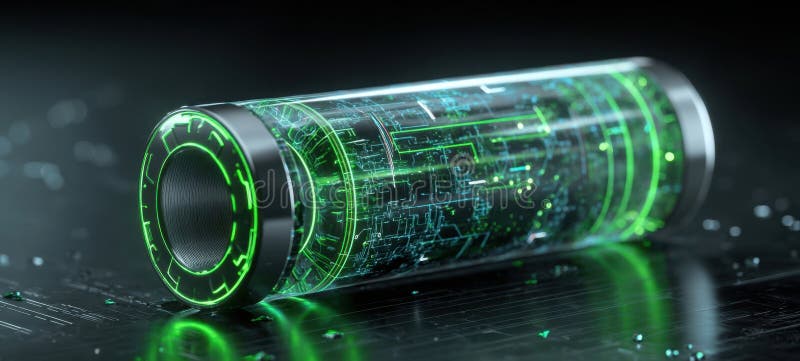 The Futuristic Battery with Glowing Circuits and Transparent Design ...
