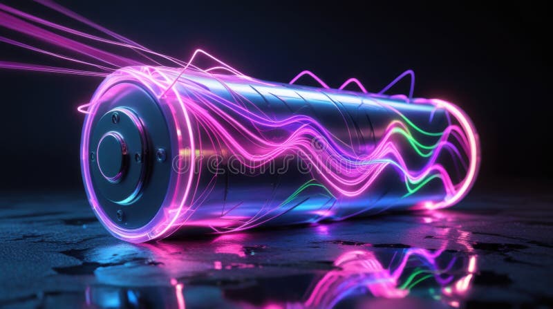 Futuristic Battery with Glowing Energy Lines and Neon Light Effects ...
