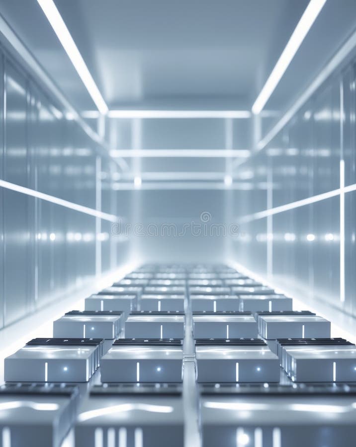 Futuristic Battery Storage System with Illuminated Energy Cells Stock ...