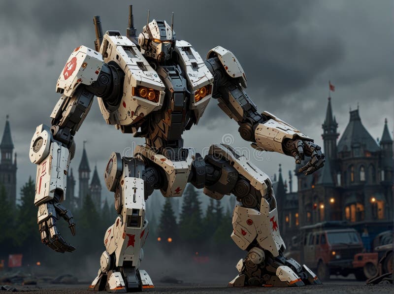 Futuristic Battle Robot in Action Stock Illustration - Illustration of ...