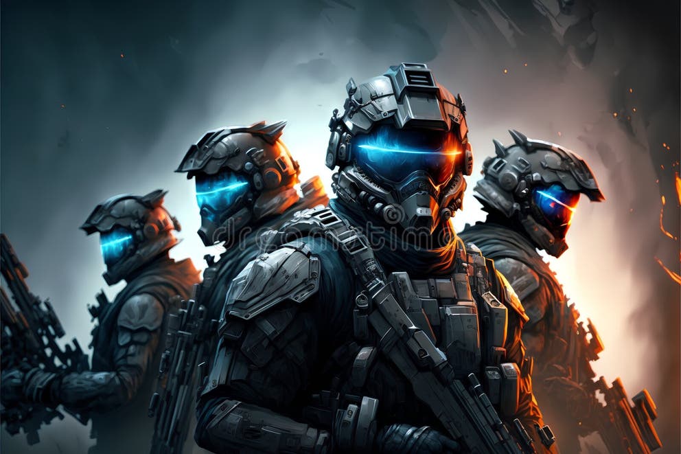 Futuristic Battle Scene with Two Cyborgs, 3d Rendering Stock ...