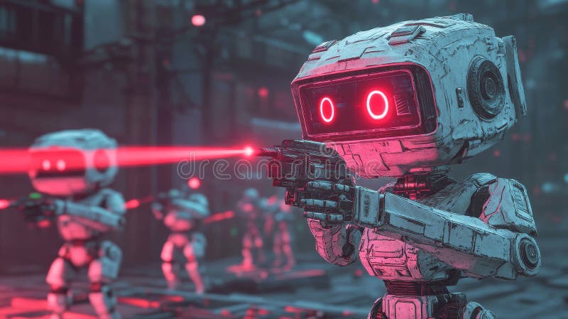 Futuristic Battlefield with Robot Soldiers and High-tech, Laser-based ...