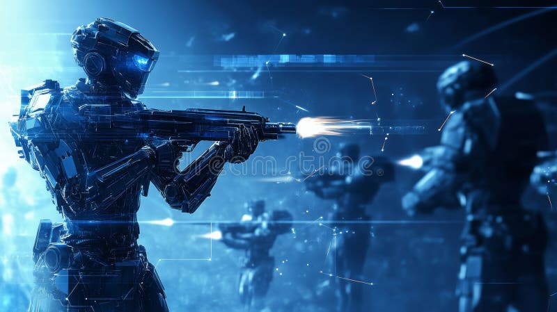 Futuristic Battlefield Scene Featuring Robot Soldiers and Advanced ...