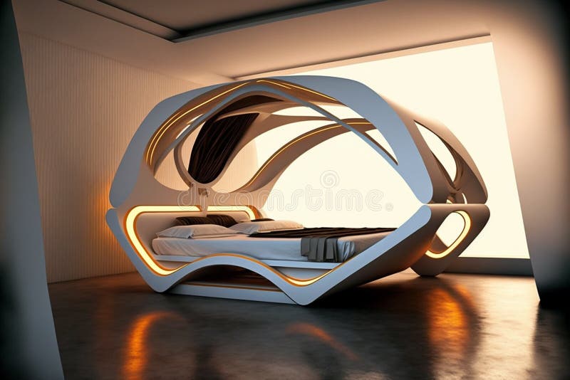 Futuristic Bed Home Design 3d Render Ai Generated Image Future