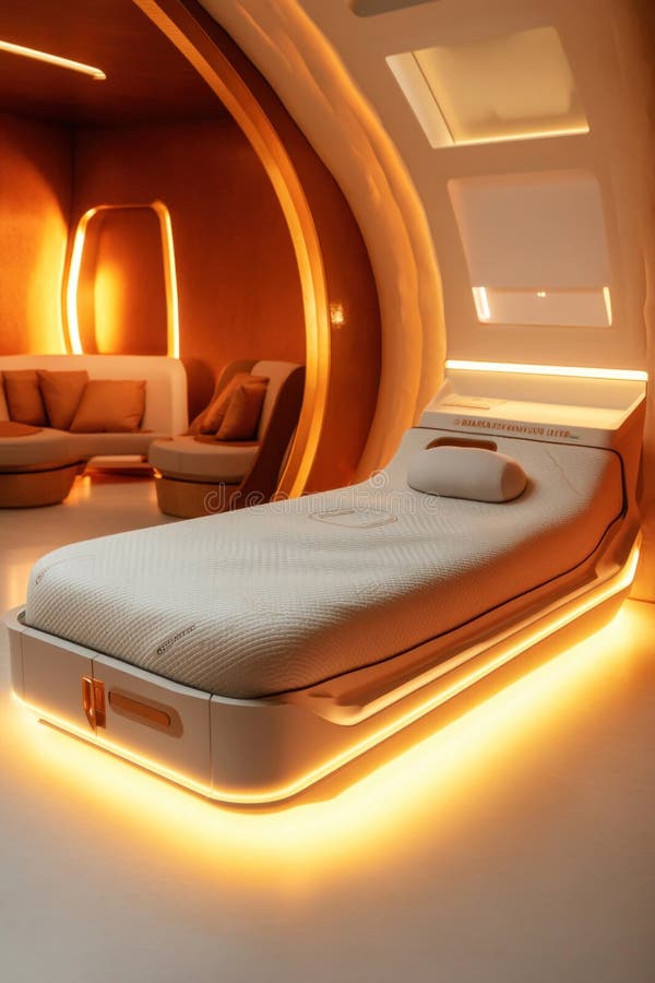 Futuristic Bed in a Luxury Spacecraft Cabin with Ambient Lighting Stock ...
