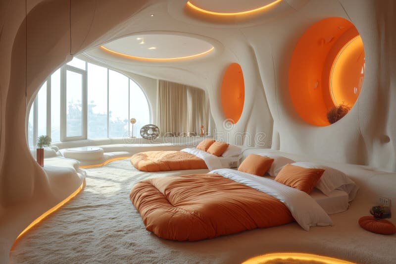 A Futuristic Bedroom in Bright Colors. 3d Illustration Stock ...