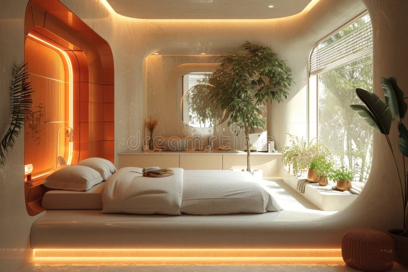 A Futuristic Bedroom in Bright Colors. 3d Illustration Stock ...