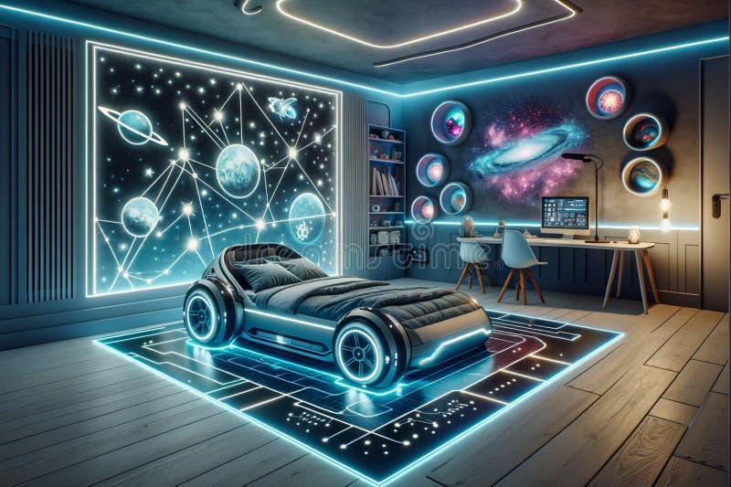 Stellar Voyage: High-Tech Children S Bedroom Concept Stock Illustration ...
