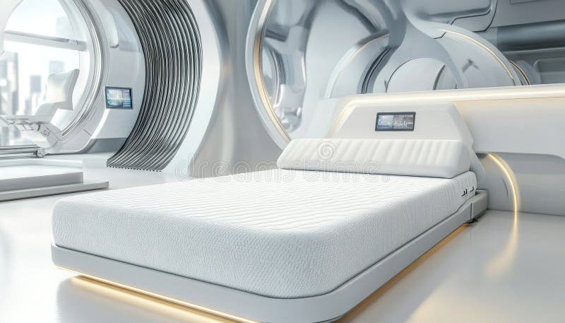 Futuristic Bedroom Interior Showing Comfortable Mattress with ...
