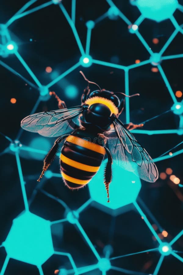 Futuristic Bee with Glowing Network Background in Modern Stock Image ...
