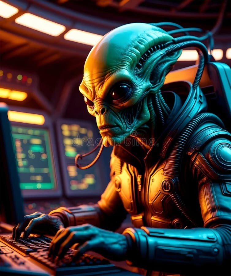 Futuristic Belligerent Alien with Tubes Sticking Out of His Head. he ...