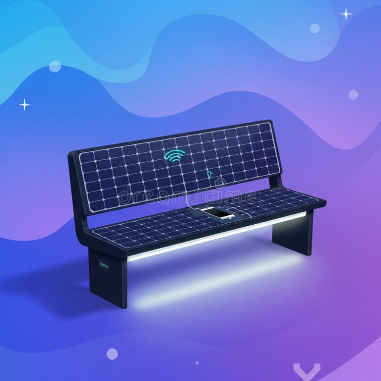 Futuristic Bench Featuring Built-in Solar Panels on the Seat and ...