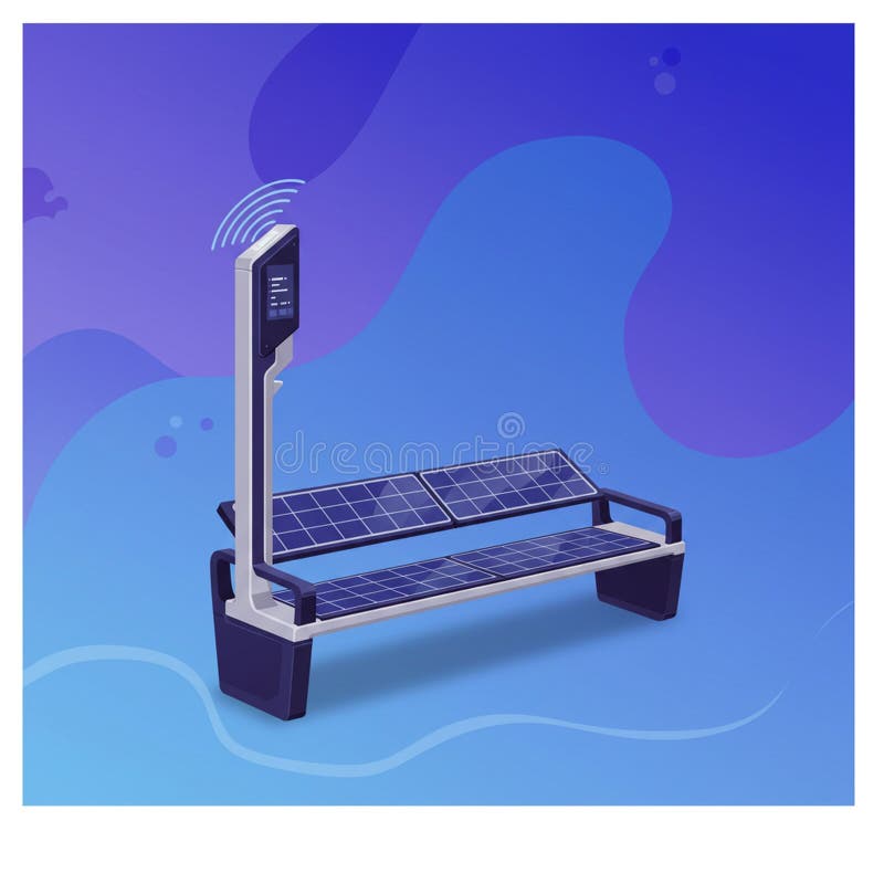 Futuristic Bench Featuring Integrated Solar Panels on the Seat and ...